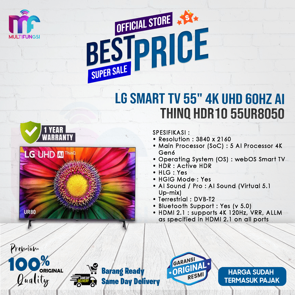 Jual LG Smart TV 55" 4K UHD 60Hz AI ThinQ HDR10 55UR8050 | Shopee Indonesia