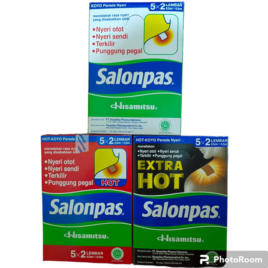 Jual PER BOX SALONPAS 5x2 LEMBAR HANGAT, HOT &{ EXTRA HOT(TANPA BOX) } | Shopee Indonesia