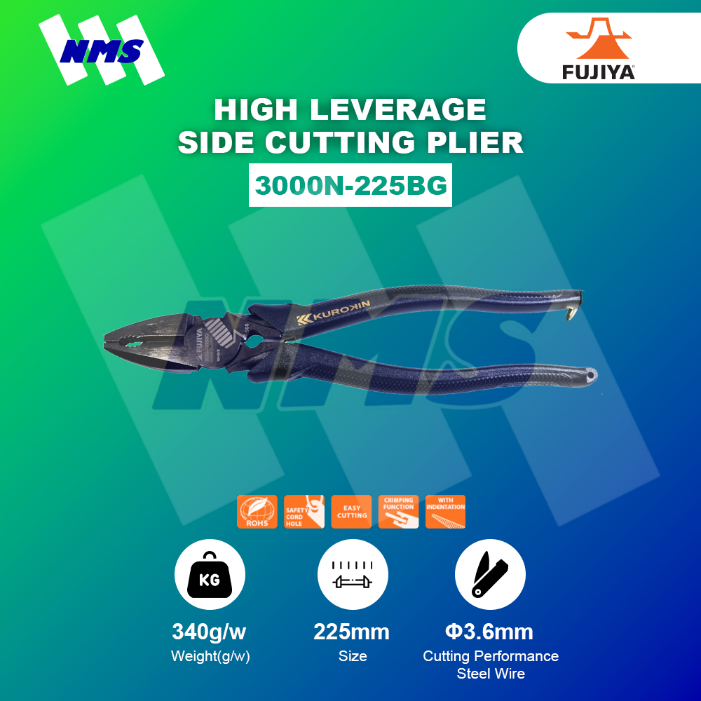 Jual Tang FUJIYA 3000N-225BG High Leverage Side Cutting Plier Kurokin ...