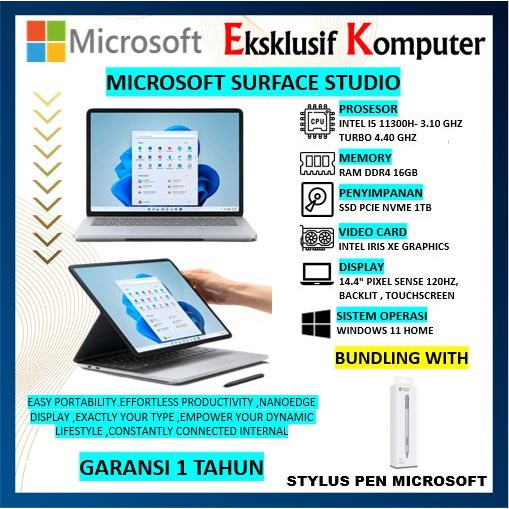 Jual MICROSOFT SURFACE STUDIO INTEL I5 11300H RAM 16GB SSD 1TB SSD ...