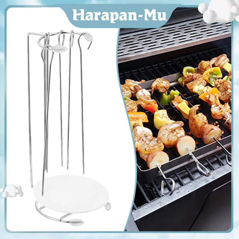 Jual 1Set BBQ Skewers Hanging Stand Rack Stainless Steel Barbecue Kabob ...