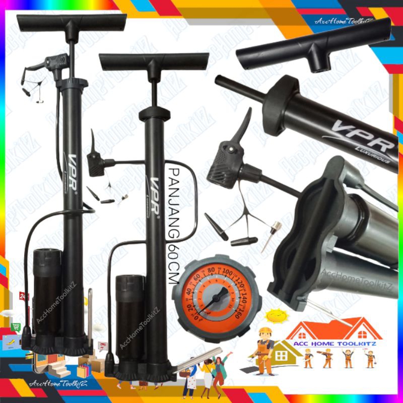 Jual Pompa Angin Sepeda Motor Mobil Tabung Meter Black Crome / Pump ...