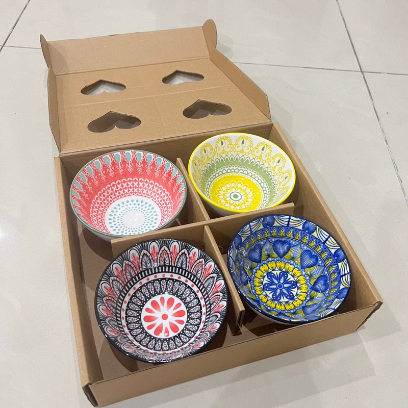 Jual Satu Set Mangkok Keramik Batik Warna Warni Unik Bowl Set 4,75inc ...