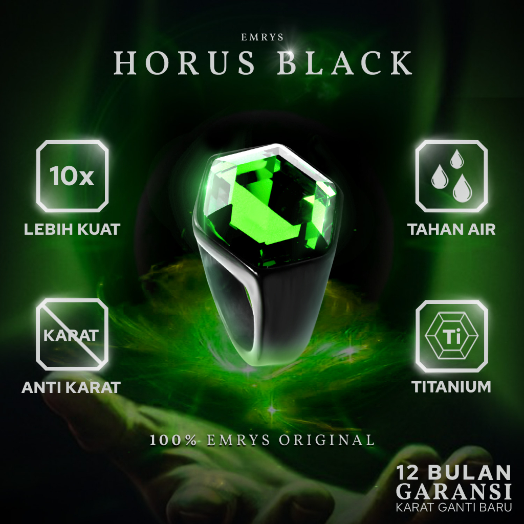 Jual BUY 1 FREE 1 GIFT Emrys Premium Ring HORUS Black Real Titanium ...