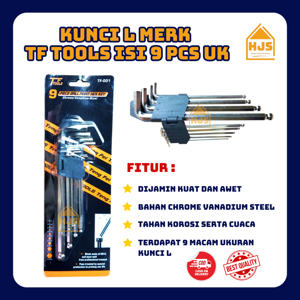 Jual Kunci L Set 9 pcs Hex Set Key TF Tools / Kunci L panjang komplit ...