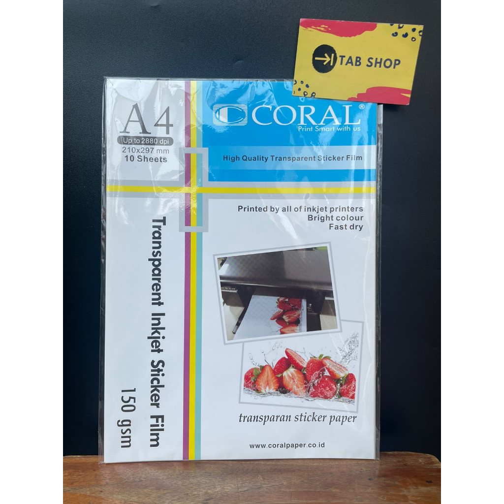 Jual TAB SHOP - CORAL TRANSPARENT INKJET STICKER PAPER FILM 150 GSM 10 ...