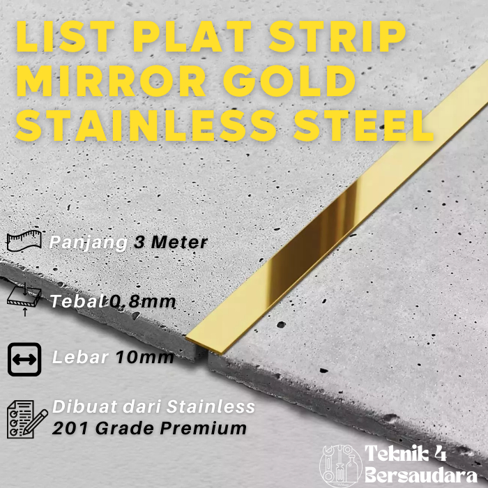 Jual List Plat Strip Mirror Gold Stainless Steel 201 10MM | Shopee ...