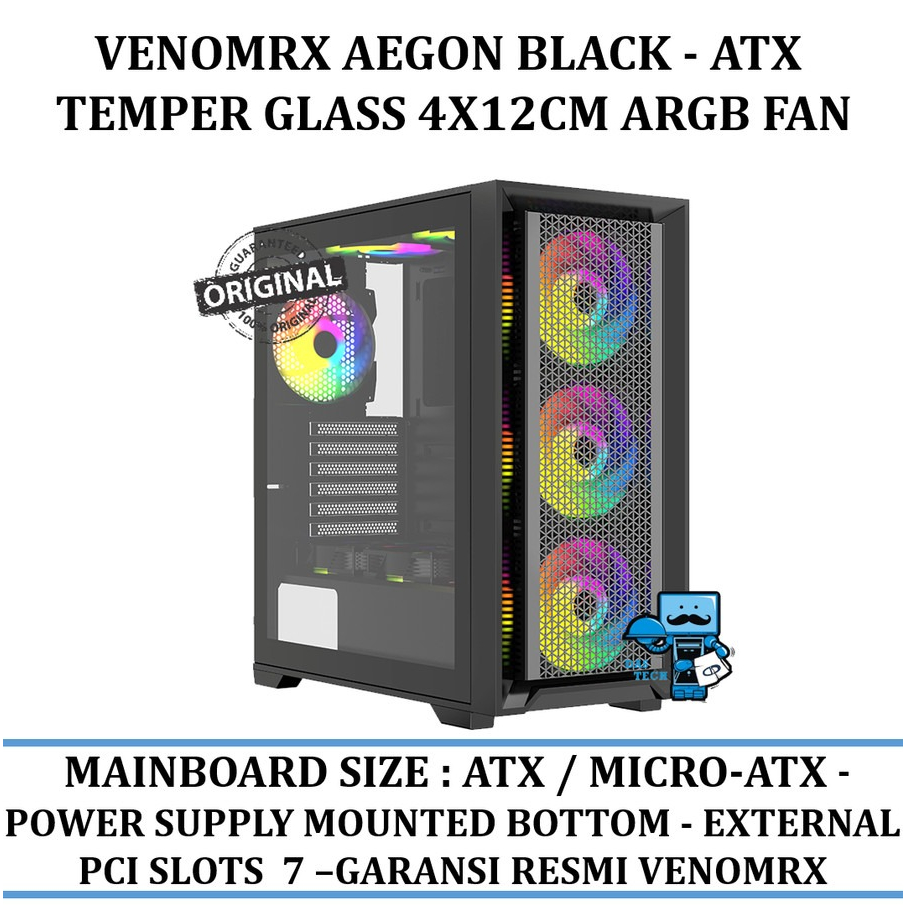 Jual CASING PC VENOMRX AEGON BLACK - ATX TEMPER GLASS 4X12CM ARGB FAN ...