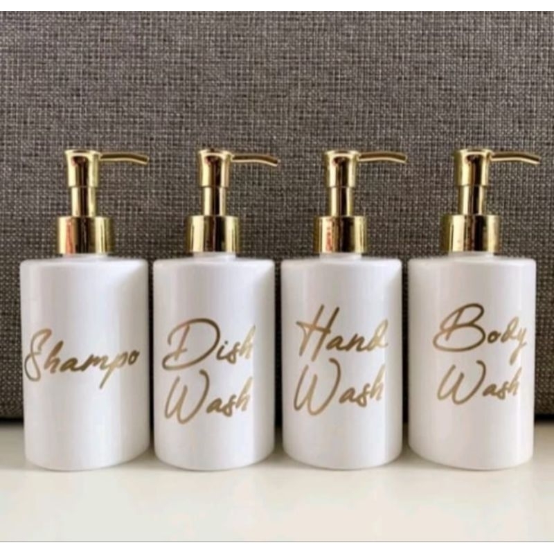 Jual BOTOL REFILL 250ML PUTIH GLOSY (PENDEK) PUMP LUXURY GOLD FREE STIKER | Shopee Indonesia