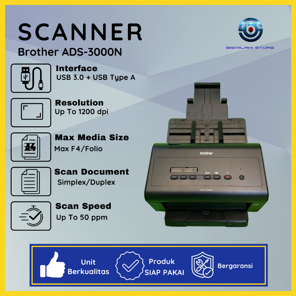 Jual Scanner F4 Brother ADS-3000N Scan Hingga 50 Lembar Permenit Siap ...
