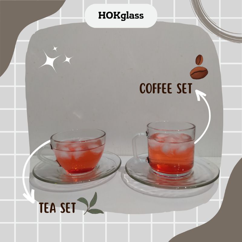 Jual Cangkir Tatak dan Tatakan Polos Bening Kaca Set isi 6 pcs ...