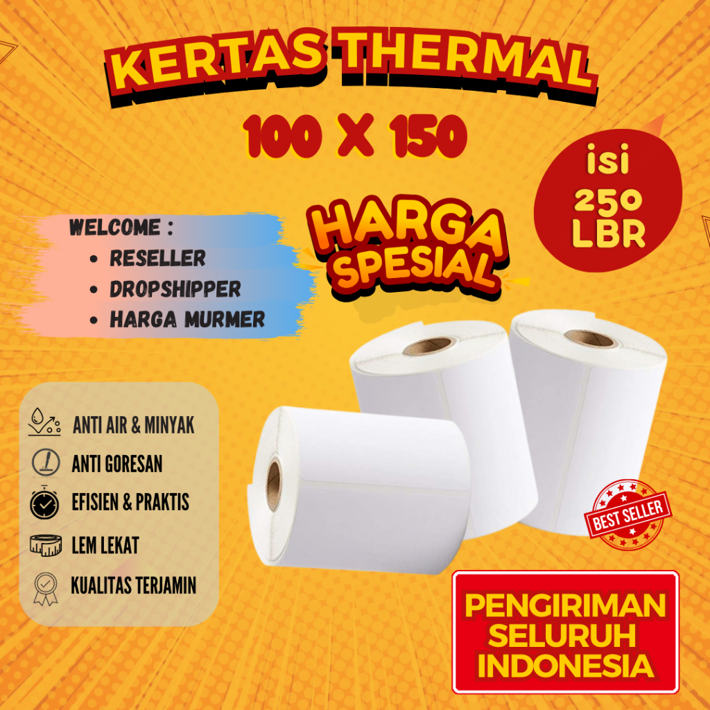 Jual KERTAS THERMAL 100 X 150MM 250 ROLL / LABEL STICKER BARCODE A6 | Shopee Indonesia