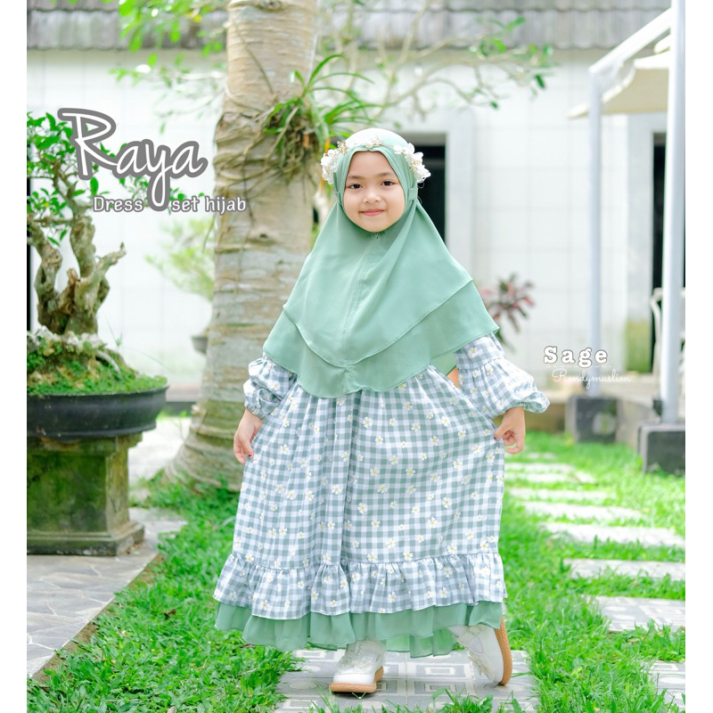 Jual gamis anak 2-9 tahun /gamis anak sage mint /gamis anak motif kotak ...
