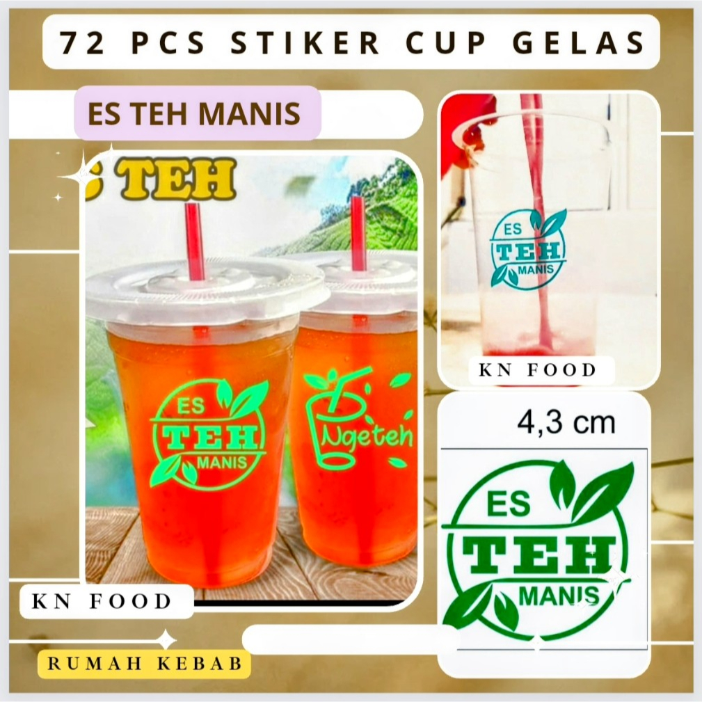 Jual Stiker Cup Es teh Manis Isi 72 pcs stiker label transparan cup ...