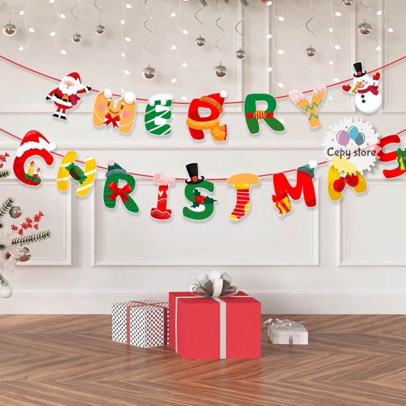 Jual Banner Merry Christmas / Bunting Flag Merry Xmas Cute Shape ...