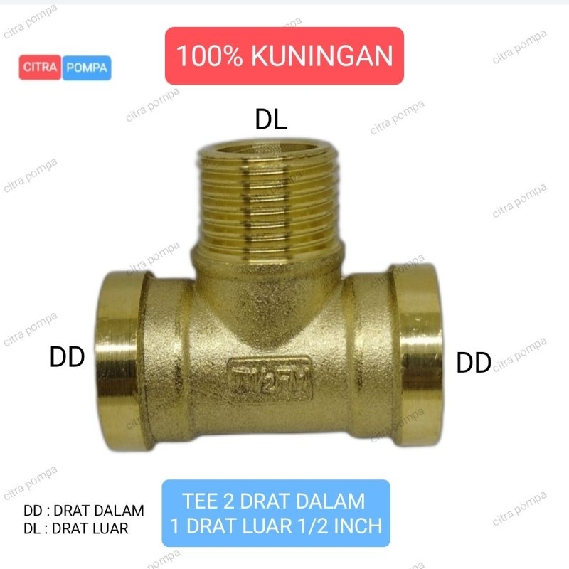 Jual TEE KUNINGAN 2 DRAT DALAM 1 DRAT LUAR 1/2 INCH 805 | Shopee Indonesia