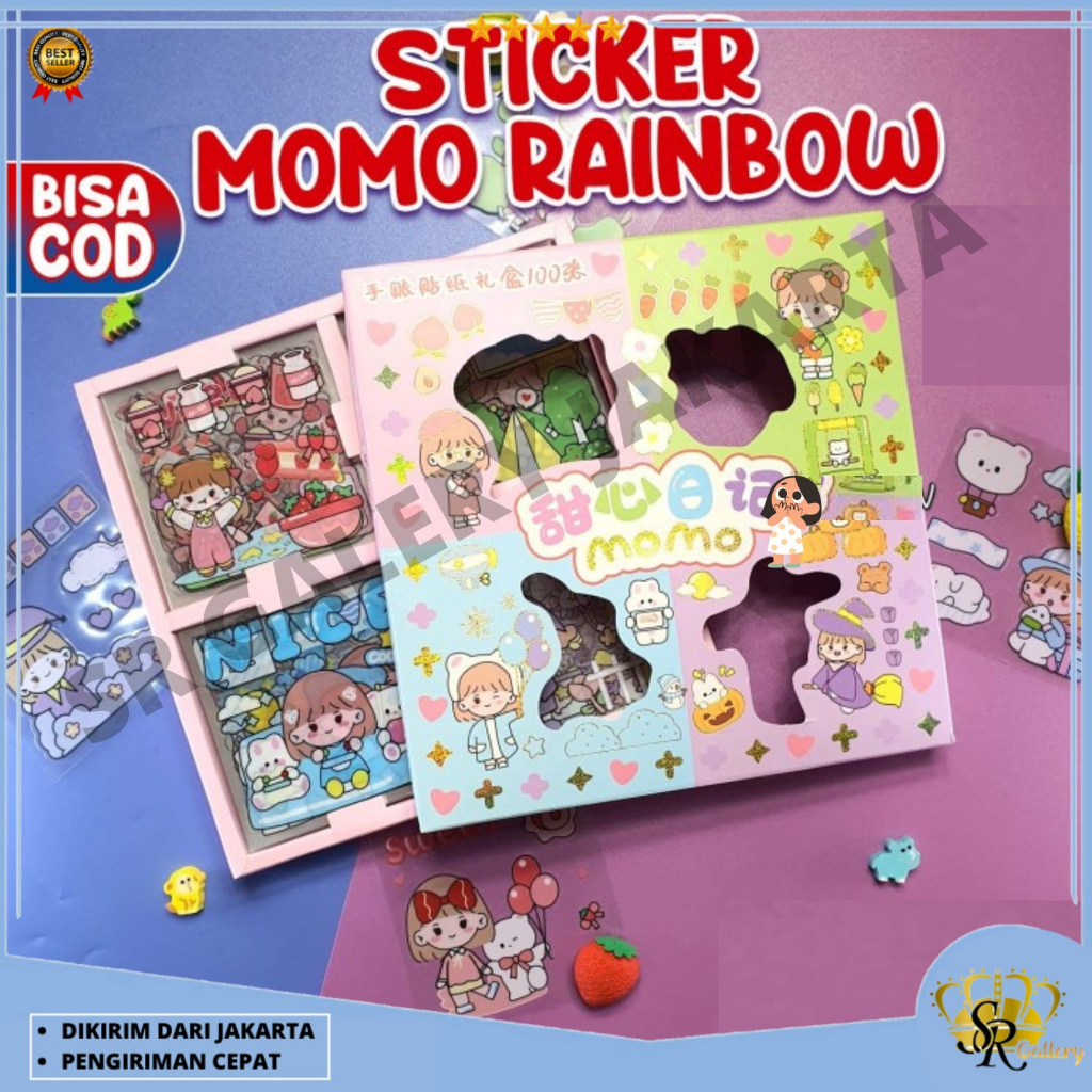 Jual Stiker 100 Lembar Sticker 2D Momo Motif Kartun Korea Lucu Anti Air ...
