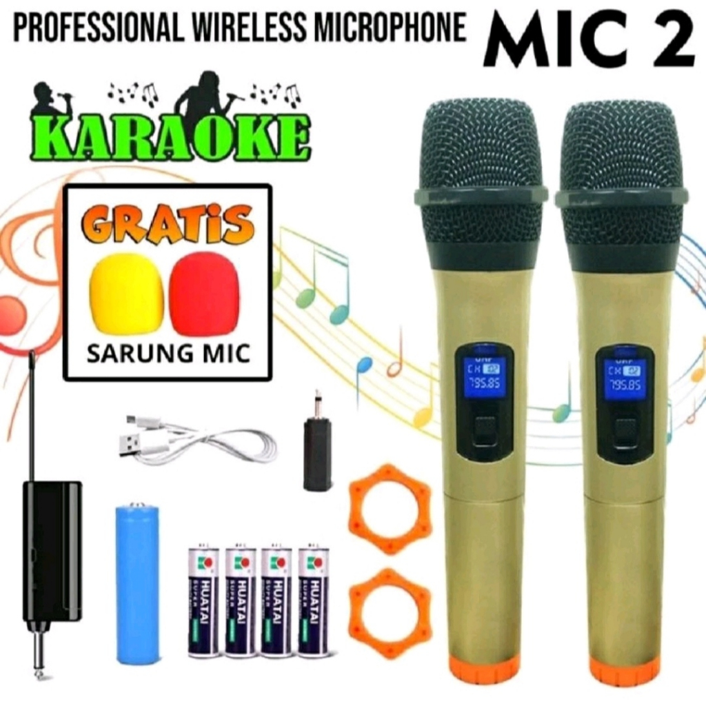 Jual Mic Microphone Karaoke Profesional Wireless MIC 2 Double Free ...