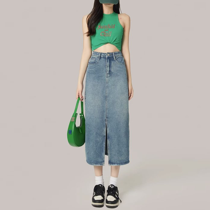 Jual Alice Rok-Rok Jeans Midi Highwaist Rok A-Line Split Korea Style ...