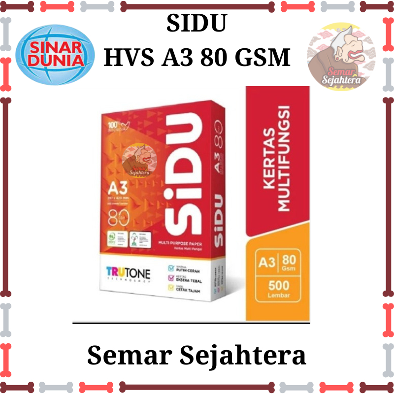 Jual [RIM] KERTAS FOTOKOPI / KERTAS HVS SIDU A3 80GSM KERTAS PRINT ...