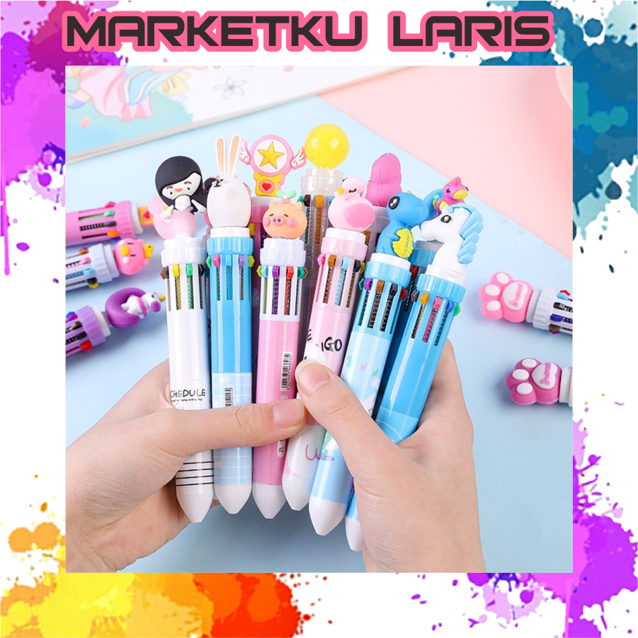Jual MKL - Pulpen 6 Warna Dino kepala Unicorn Karakter Pena Ballpoint ...