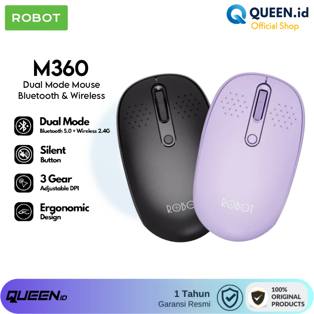 Jual ROBOT M360 Mouse Dual Mode Bluetooth - Wireless USB 2.4G Silent ...