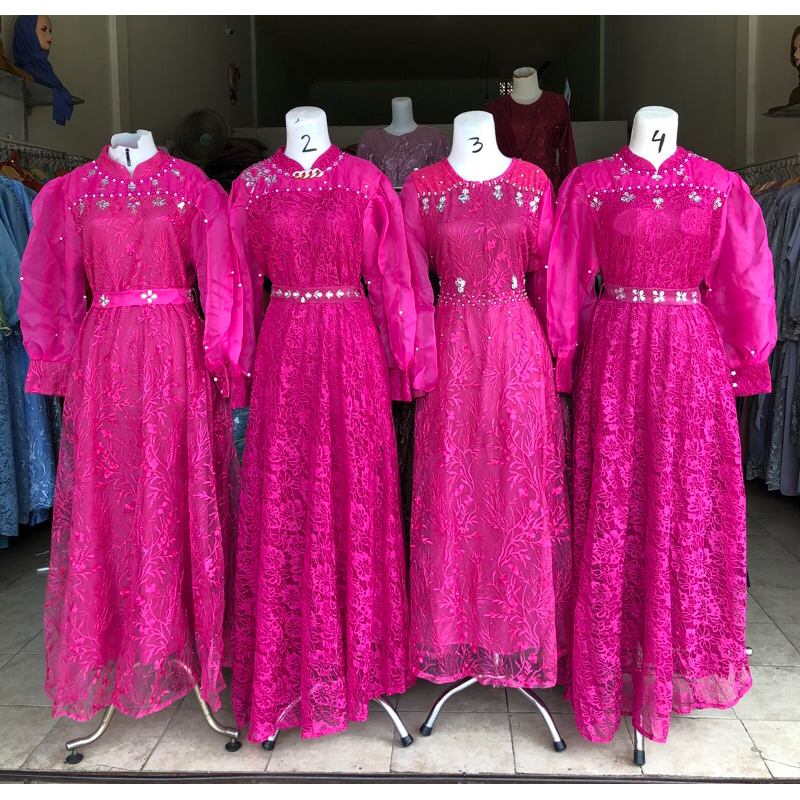 Jual gamis brukat mewah khusus warna Fuchia / PINK FANTA | Shopee Indonesia