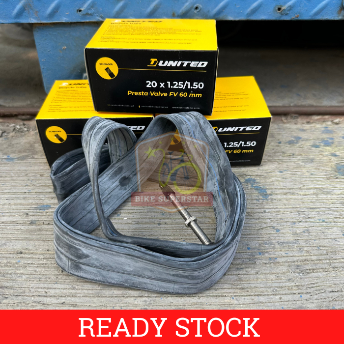 Jual Ban Dalam Sepeda UNITED 20 x 1.25 / 1.35 / 1.50 Pentil Presta FV 60 mm 6 cm Lipat | Shopee ...