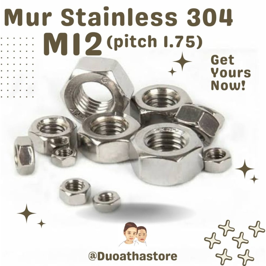 Jual Mur M12 x Pitch 1.75 Stainless Steel / Hex Nut M12 SUS 304 ...