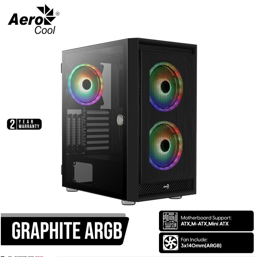 Jual AEROCOOL GRAPHITE V3 FREE 3 FAN ARGB TG ATX GAMING CASE | Shopee ...