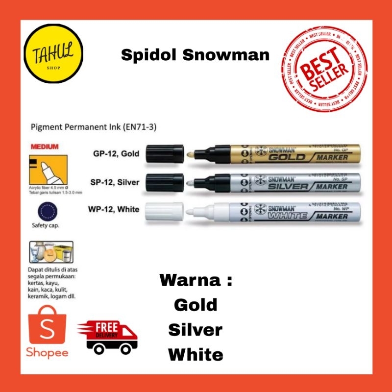 Jual SPIDOL SNOWMAN PAINT MARKER MEDIUM TIP WARNA GOLD, SILVER DAN ...