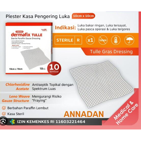 Jual Dermafix Tulle 10cm x 10cm Paraffin Gauze | Plester Luka Box ...