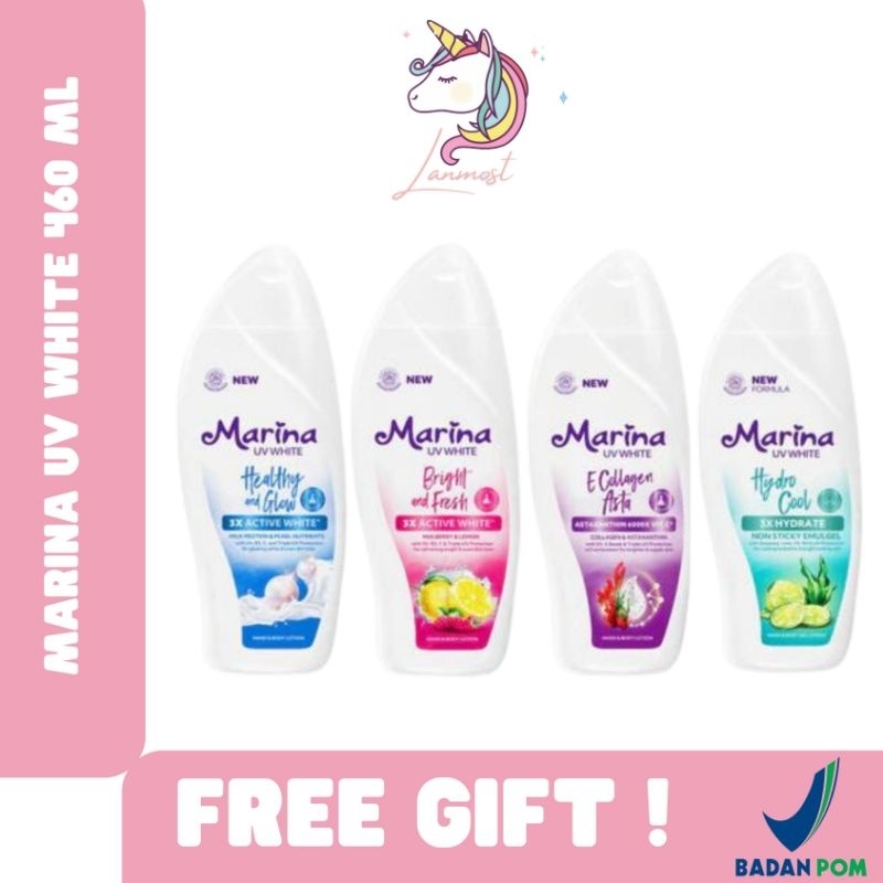 Jual MARINA UV WHITE BODY LOTION 460 ML NOURISH AND BRIGHT E COLLAGEN HYDRA BRIGHT HEALTHY AND ...
