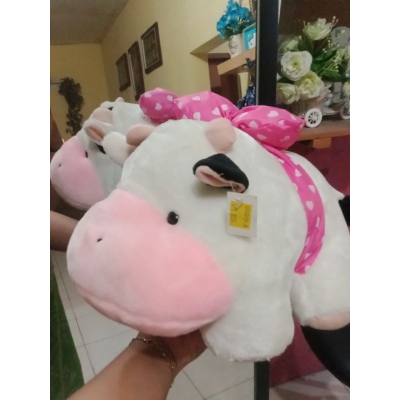 Jual BONEKA SAPI XL bulu halus ukuran besar lucu boneka sapi putih pita ...