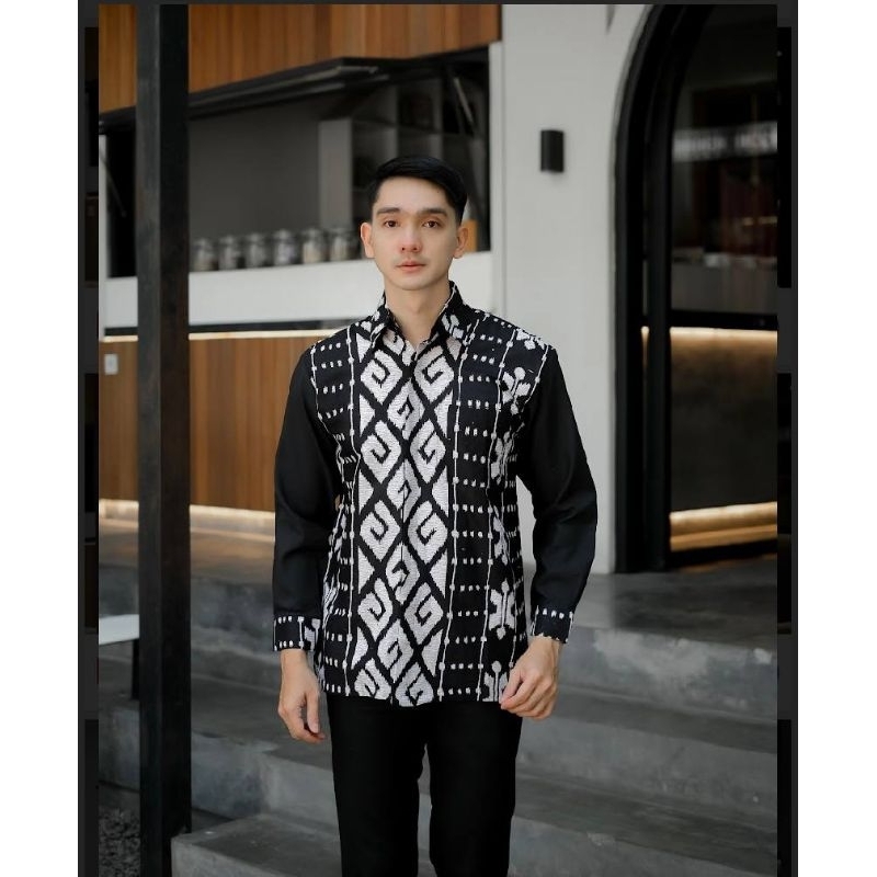 Jual KEMEJA BATIK PREMIUM MOTIF SONGKET HITAM PANJANG | Shopee Indonesia