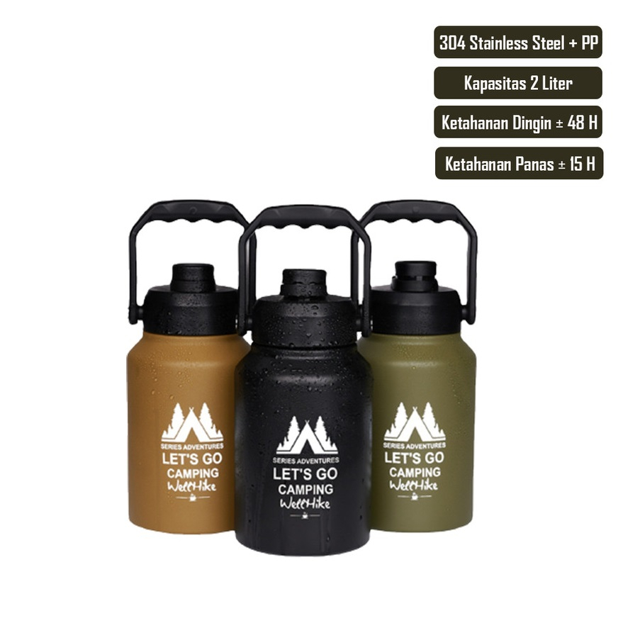 Jual Botol Thermos Air Camping WELLHIKE 2L Tumbler Stainless Steel ...