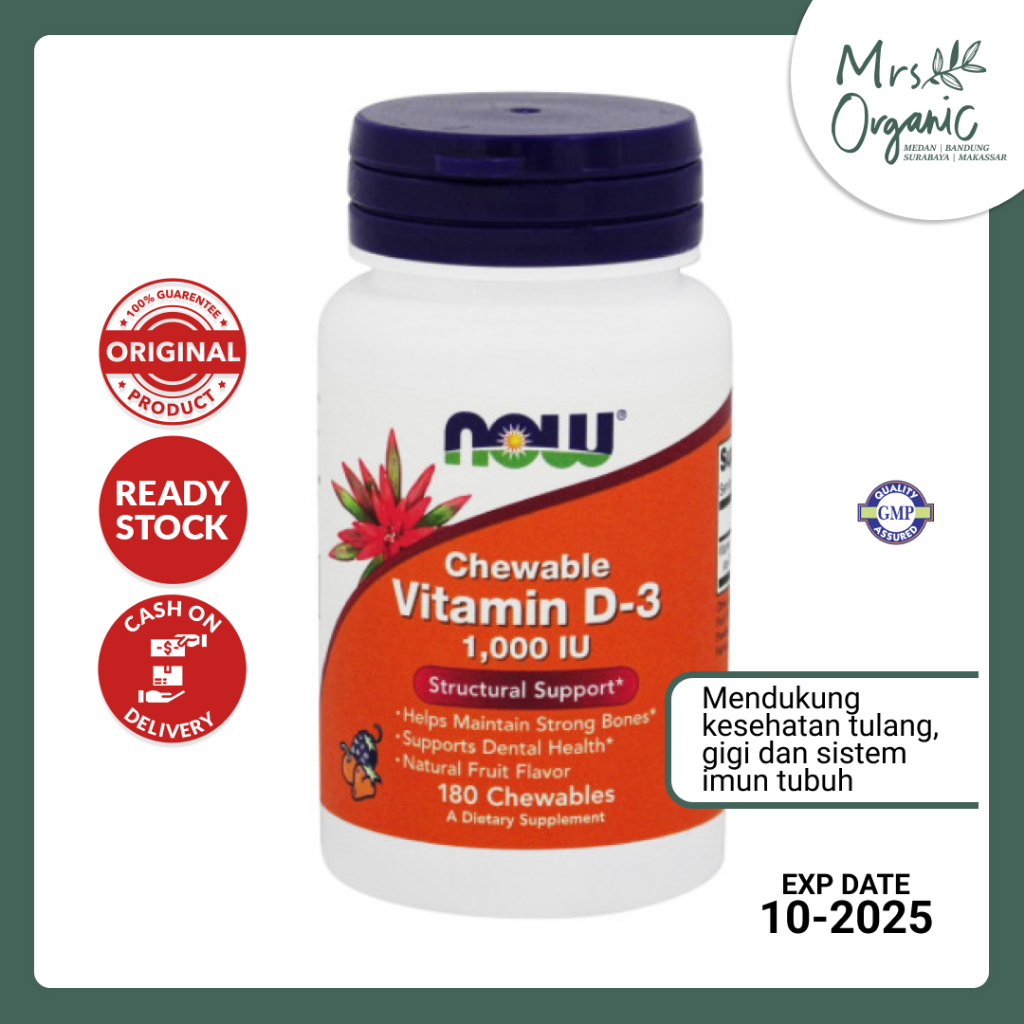 Jual Vitamin Suplemen D-3 D3 1000 iu CHEWABLE Now 180 Tablet Kunyah ...