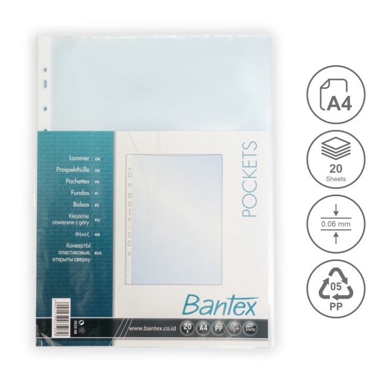 Jual Bantex PP Pocket File Sheet Protector A4 Isi 20 Lembar Antiglare ...