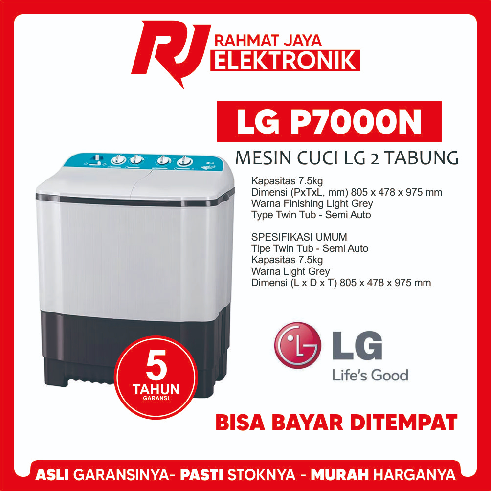 Jual mesin cuci 2 tabung LG P7000N GARANSI 5 TAHUN | Shopee Indonesia