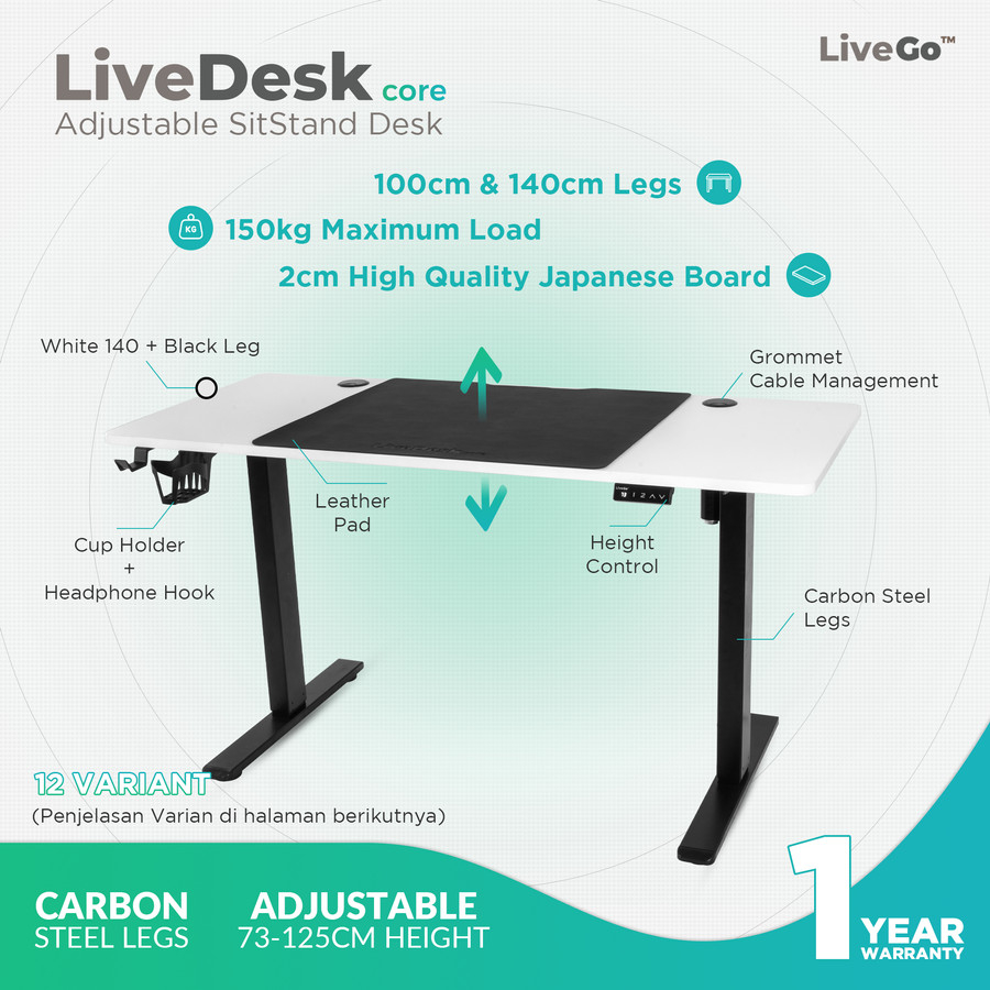 Jual LiveDesk Core Sit Standing Meja Electric Adjustable Work Gaming ...