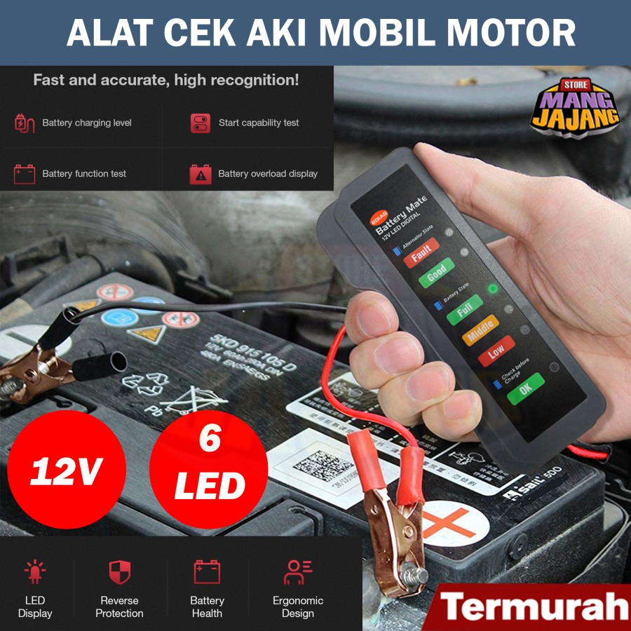 Jual Alat Cek Aki Mobil Motor Tester Battery ACCU Baterai 12V 6 LED ...