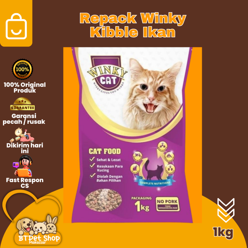Jual Makanan Kucing Repack Winky Cat Food Kibble Ikan 1 Kg | Shopee ...