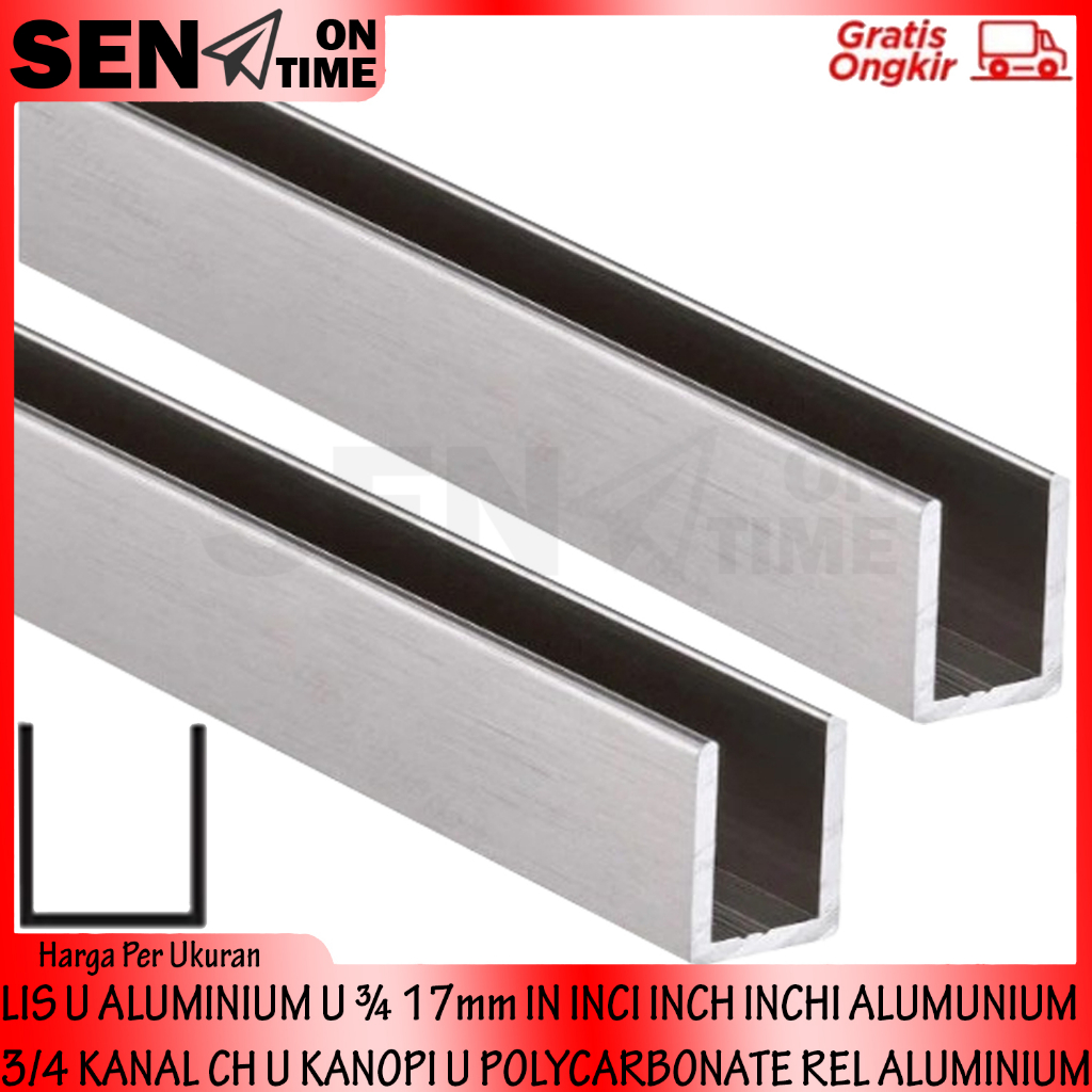 Jual LIS U ALUMUNIUM U ¾ 17mm 3/4 INCI ALUIUNIUM SILVER CA KANAL CH U ...