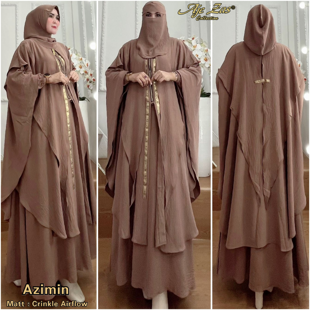 Jual AJE ZAS - Gamis Jubah Jumbo Syari Set Hijab Hoodie Kepala Soft Ped ...