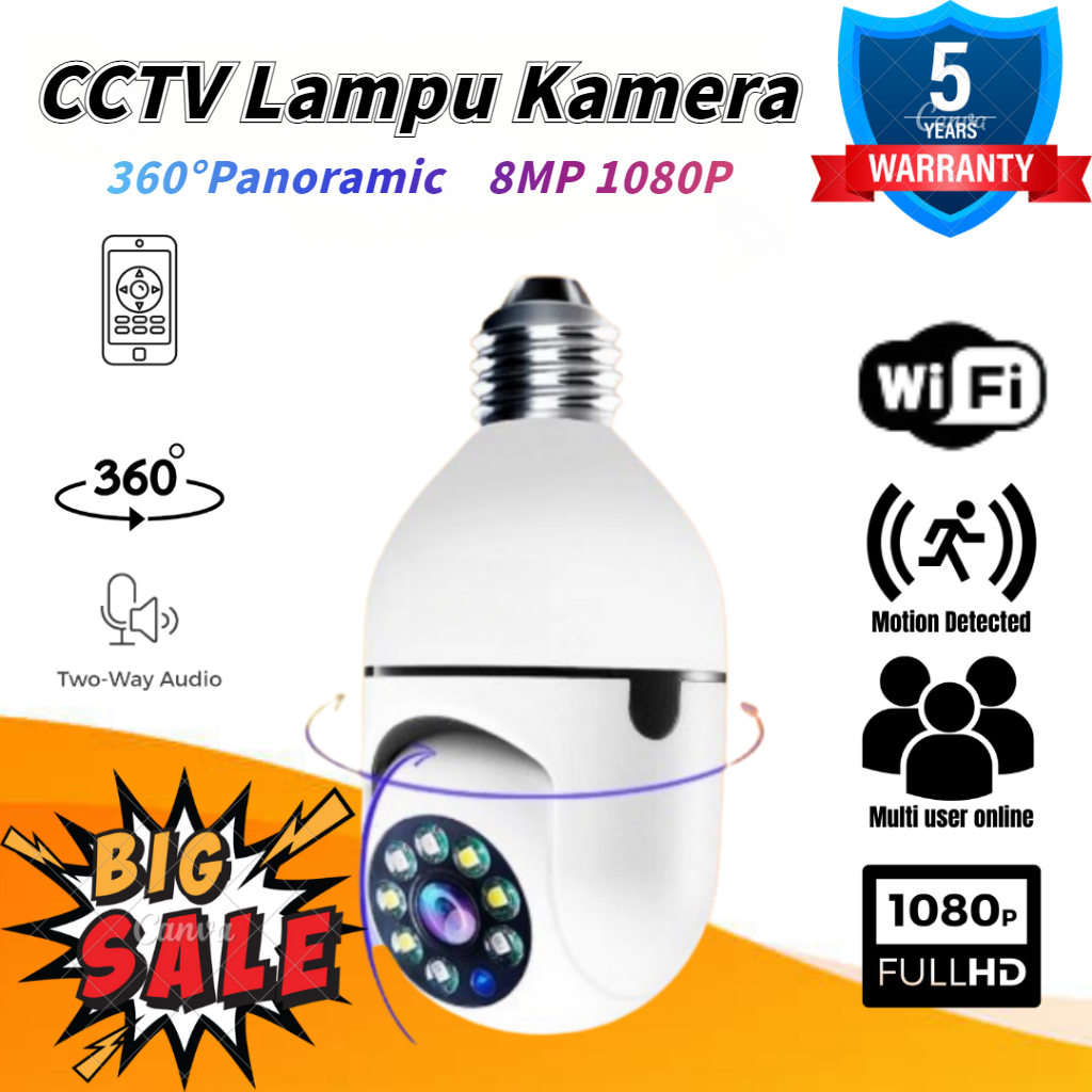 Jual CCTV Lampu V380 Pro Kamera HD 1080P 8MP WiFi IP Camera CCTV bohlam ...