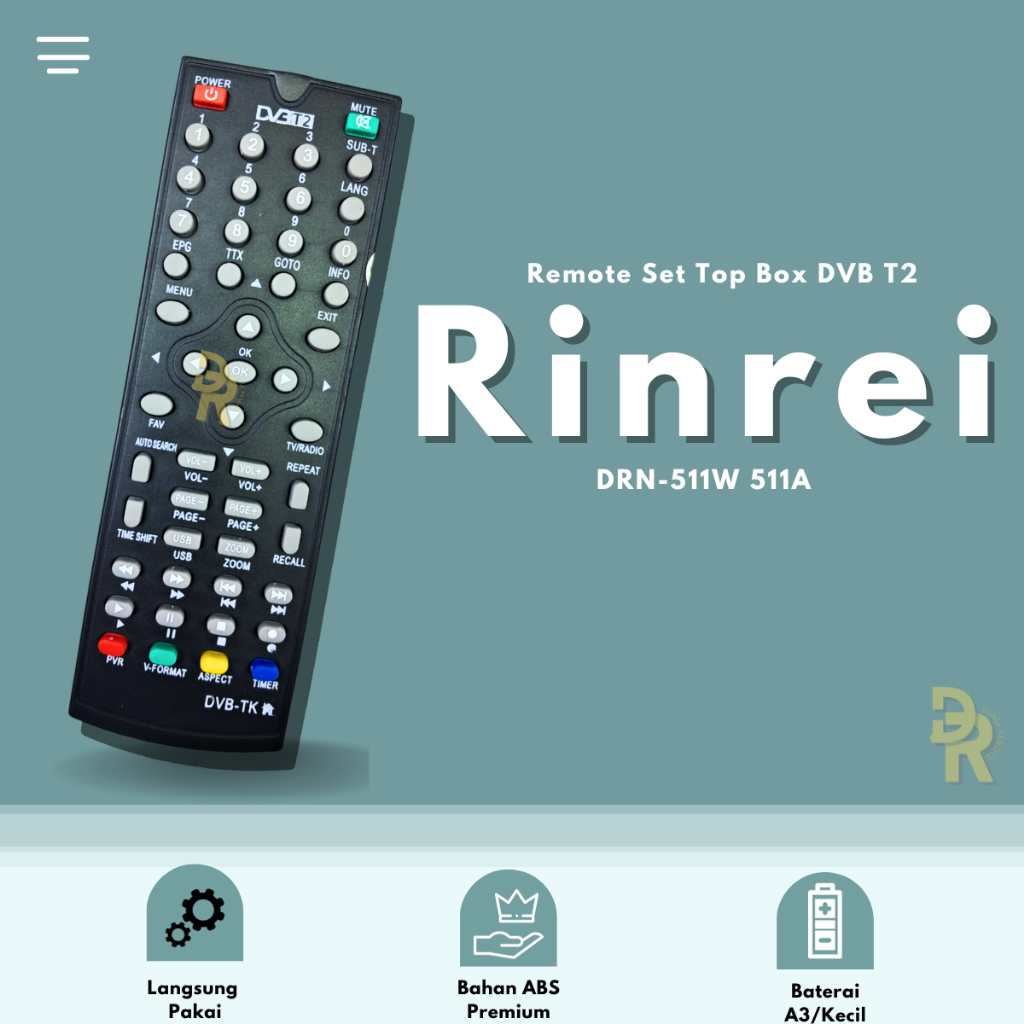 Jual Remot Remote Set Top Box RINREI DRN-511W 511A DVB T2 STB DVB TK Rinrei tanpa setting ...