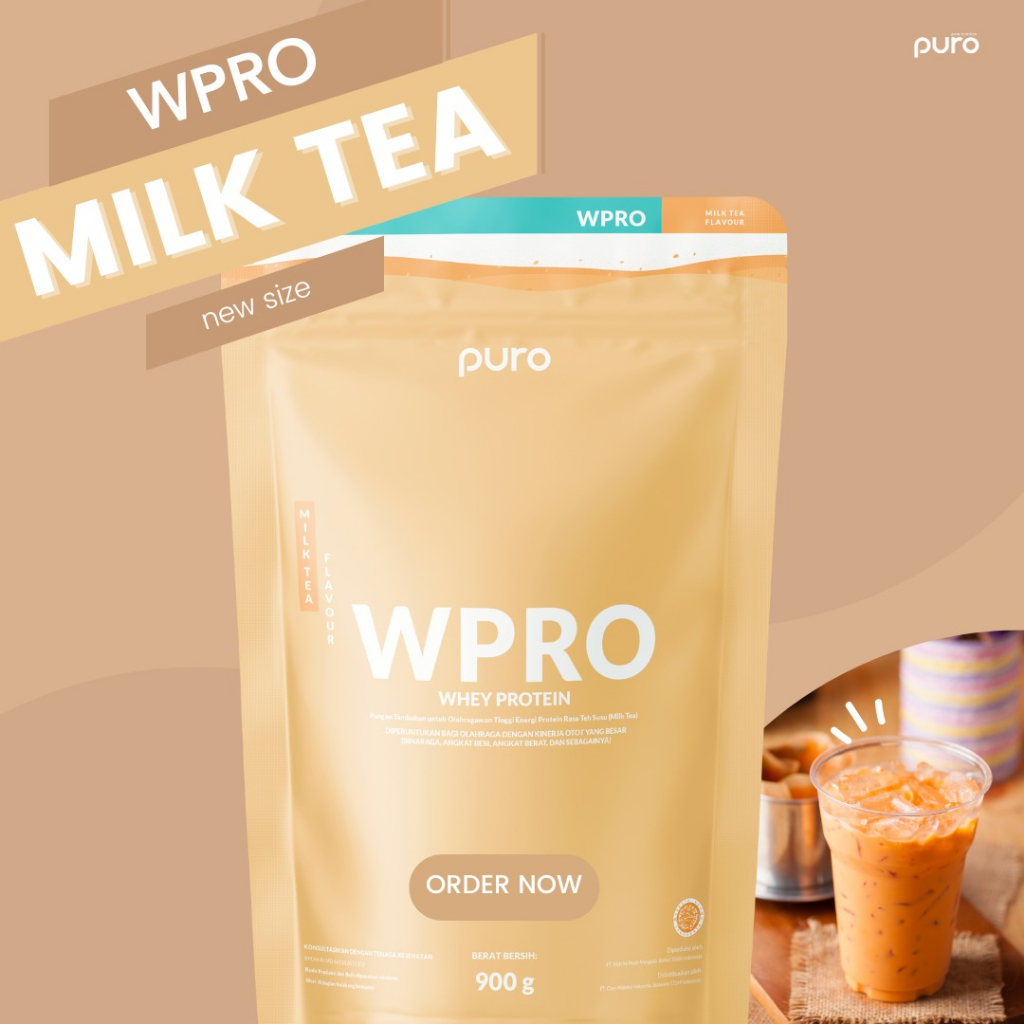 Jual Puro WPRO 900 gram Whey Protein Concentrate (Milk Tea & Choco Malt ...