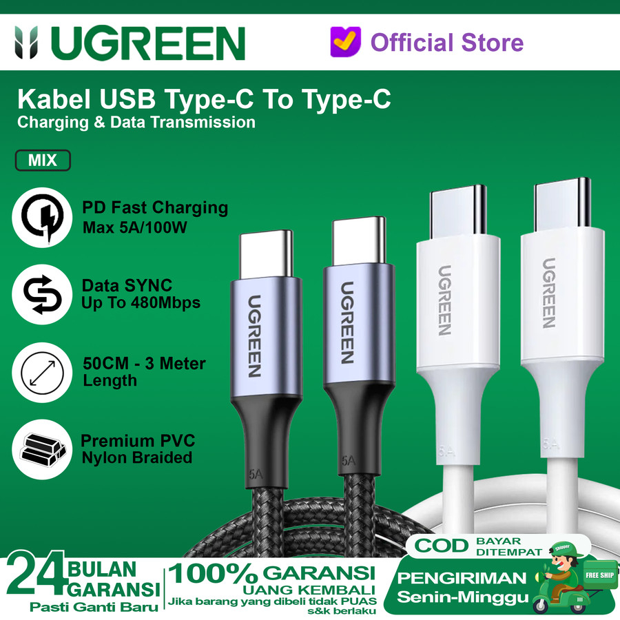 Jual Kabel Data UGREEN USB Type C To Type C PD 5A 100W Fast Charging | Shopee Indonesia