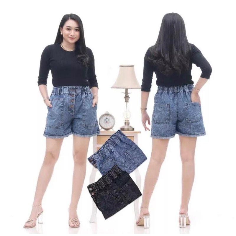 Jual hotpants jeans highwaist wanita celana pendek wanita jeans celana hotpants kancing wanita ...