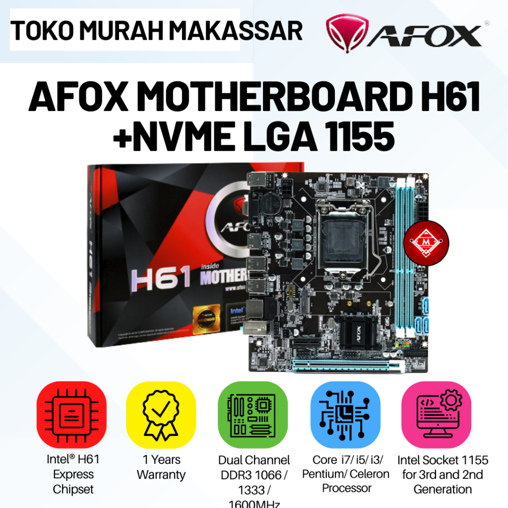 Jual Motherboard Afox H61 Support NVME IH61-MA2-V6 (Intel LGA 1155 ...